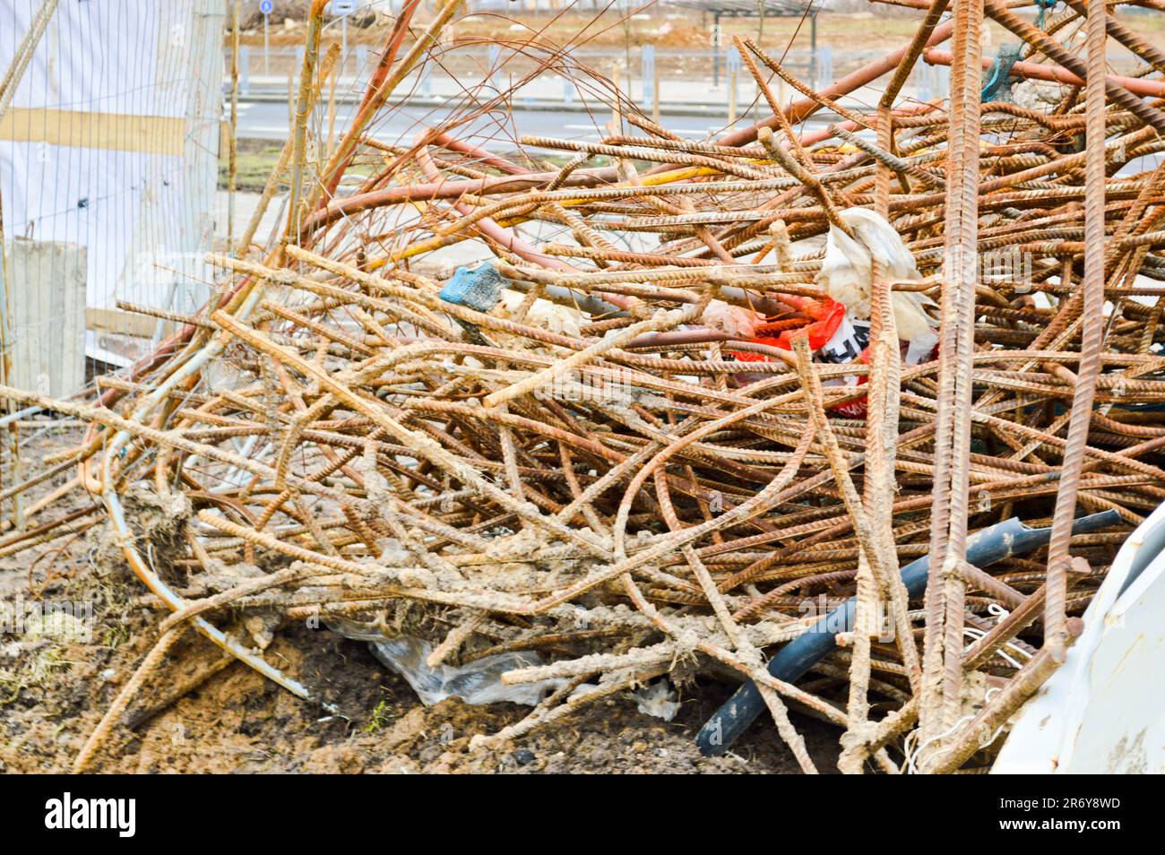 Iron metallic rusty yellow bars of industrial building corrugated ...