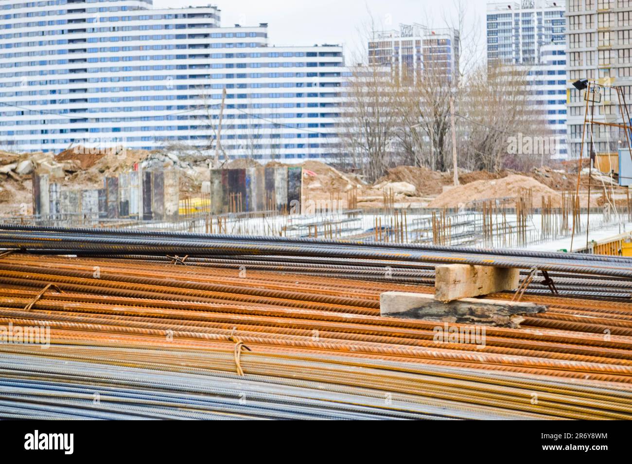 Iron metal rusty yellow bars of industrial building reinforcement from ...