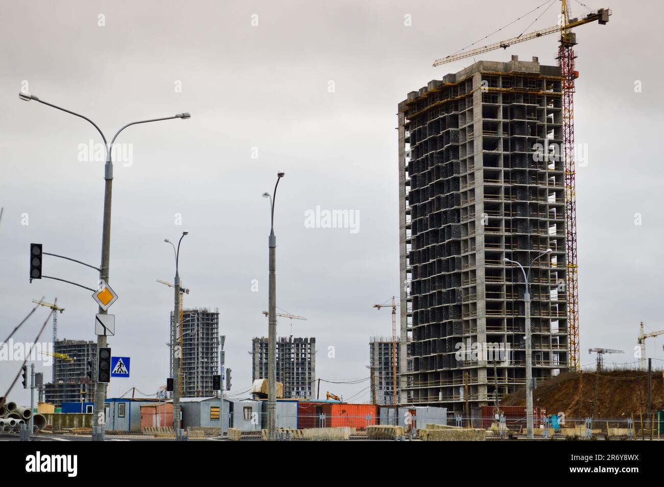 Construction of large modern monolithic frame houses, buildings using ...