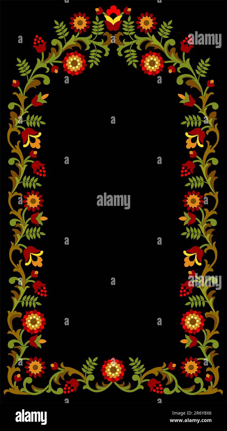 Floral frame in traditional Ukrainian style on black background Stock ...