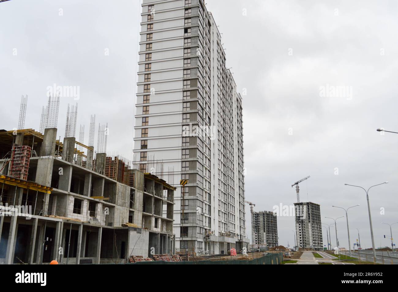 Construction of large modern monolithic frame houses, buildings using ...