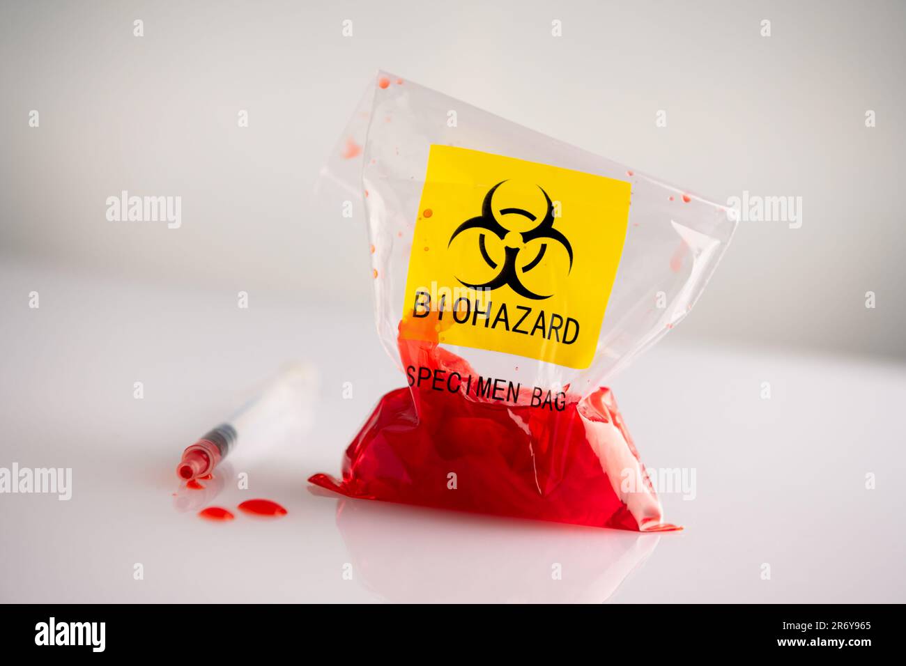 Biohazard specimen plastic bag on a white background Stock Photo - Alamy