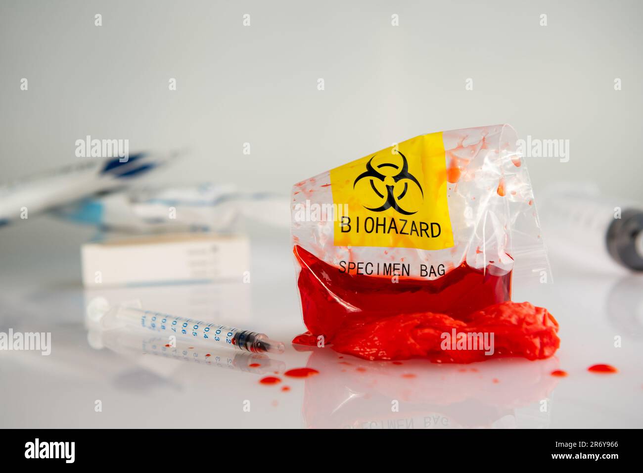 Biohazard specimen plastic bag on a white background Stock Photo - Alamy