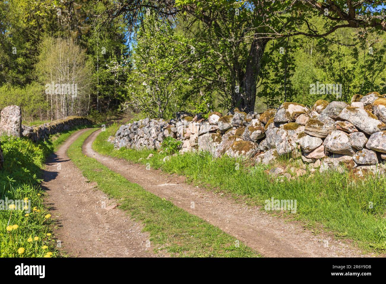 Dirt road with stone walls in a rural landscape Stock Photo - Alamy