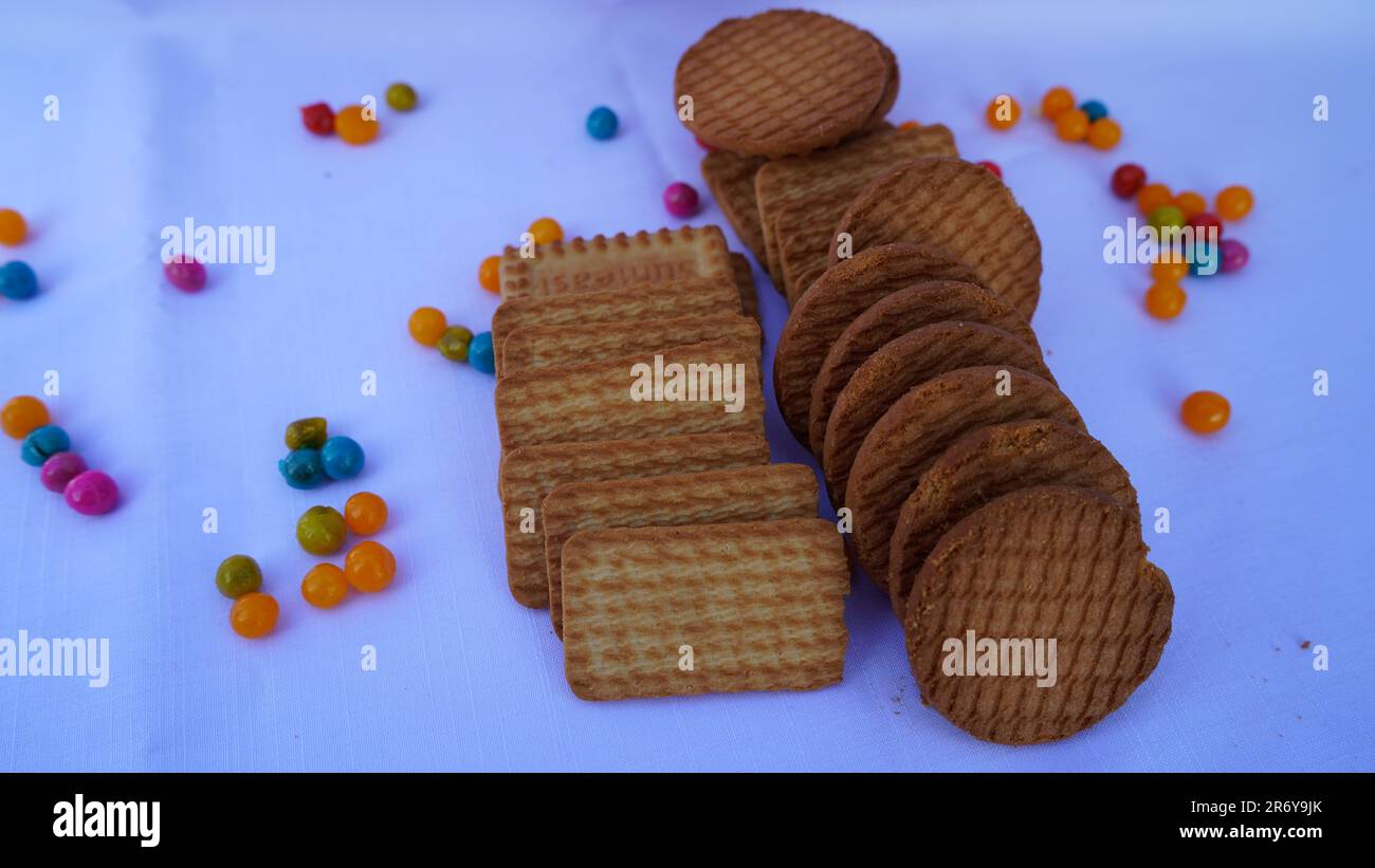 Biscuits or Cracker isolated on over white background. Delicious ...