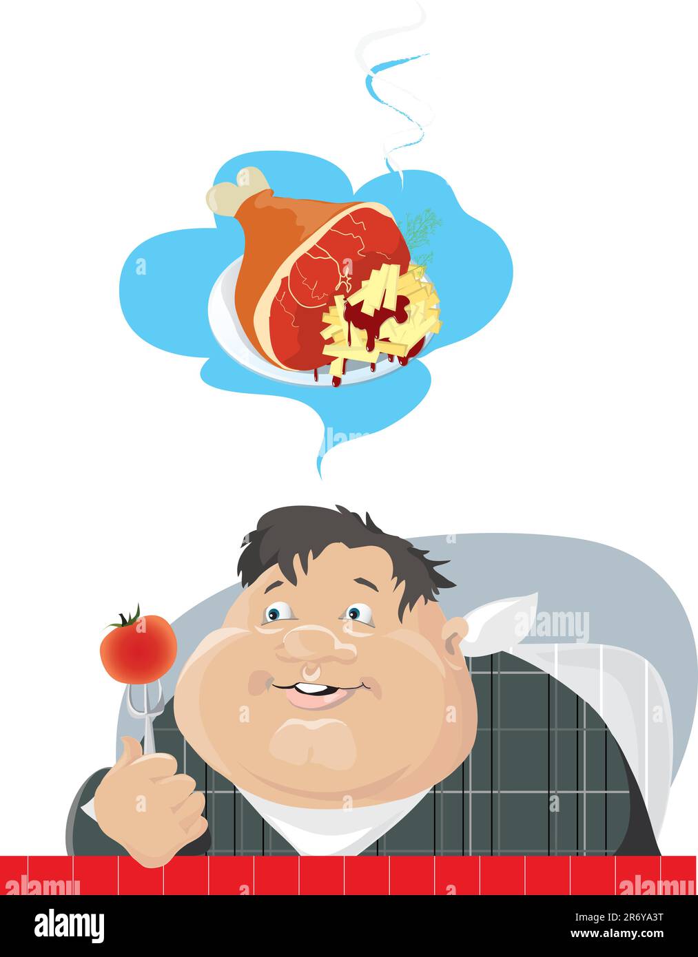 Illustration of a fat boy on a diet dreaming about fat roast Stock ...