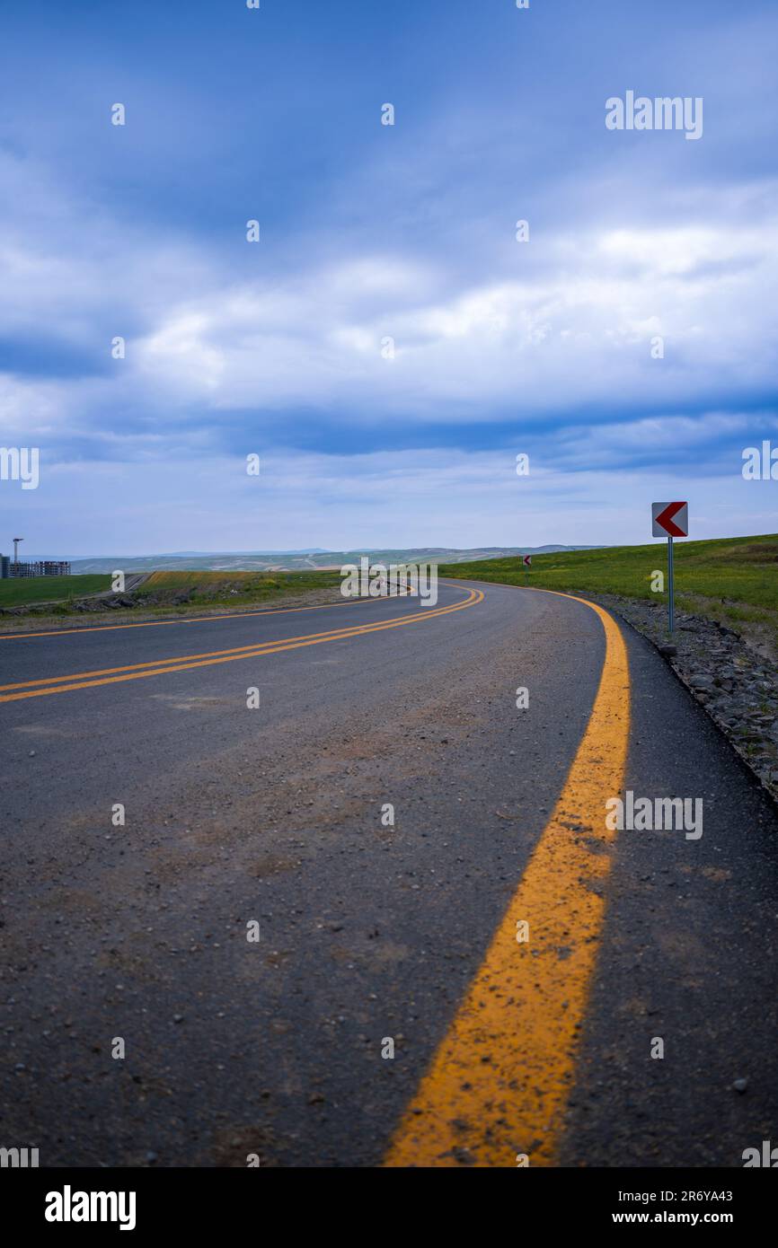 Newly Paved High-Quality Road with Yellow Lines Stock Photo - Alamy