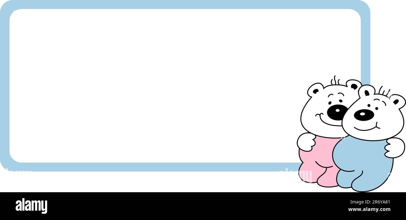 Blue frame with two smiling baby bears, vector illustration Stock ...