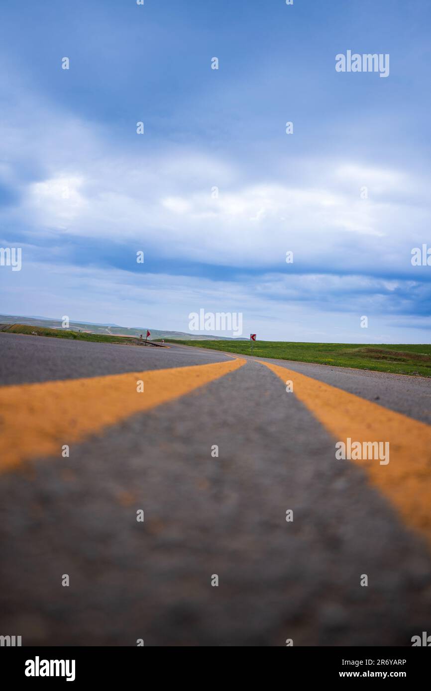 Newly Paved High-Quality Road with Yellow Lines Stock Photo - Alamy