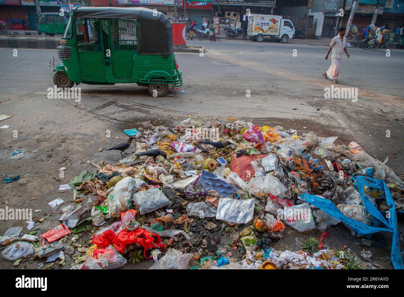 Plastic and other garbage littered of the road at Dhaka, the capital ...