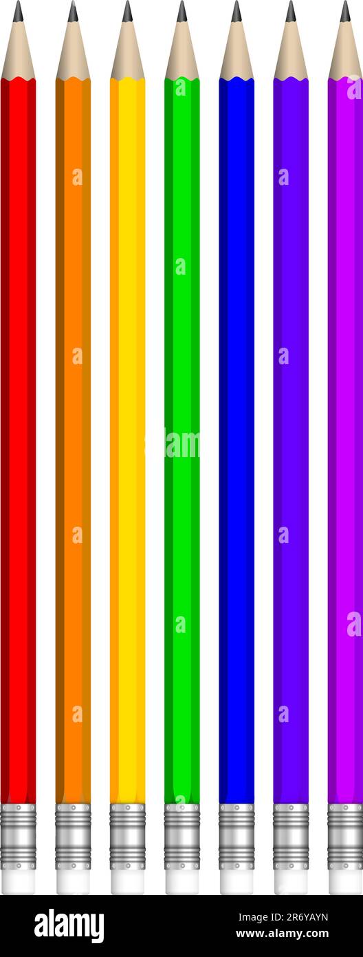 Seven multicolored vector pencils isolated on white Stock Vector Image ...