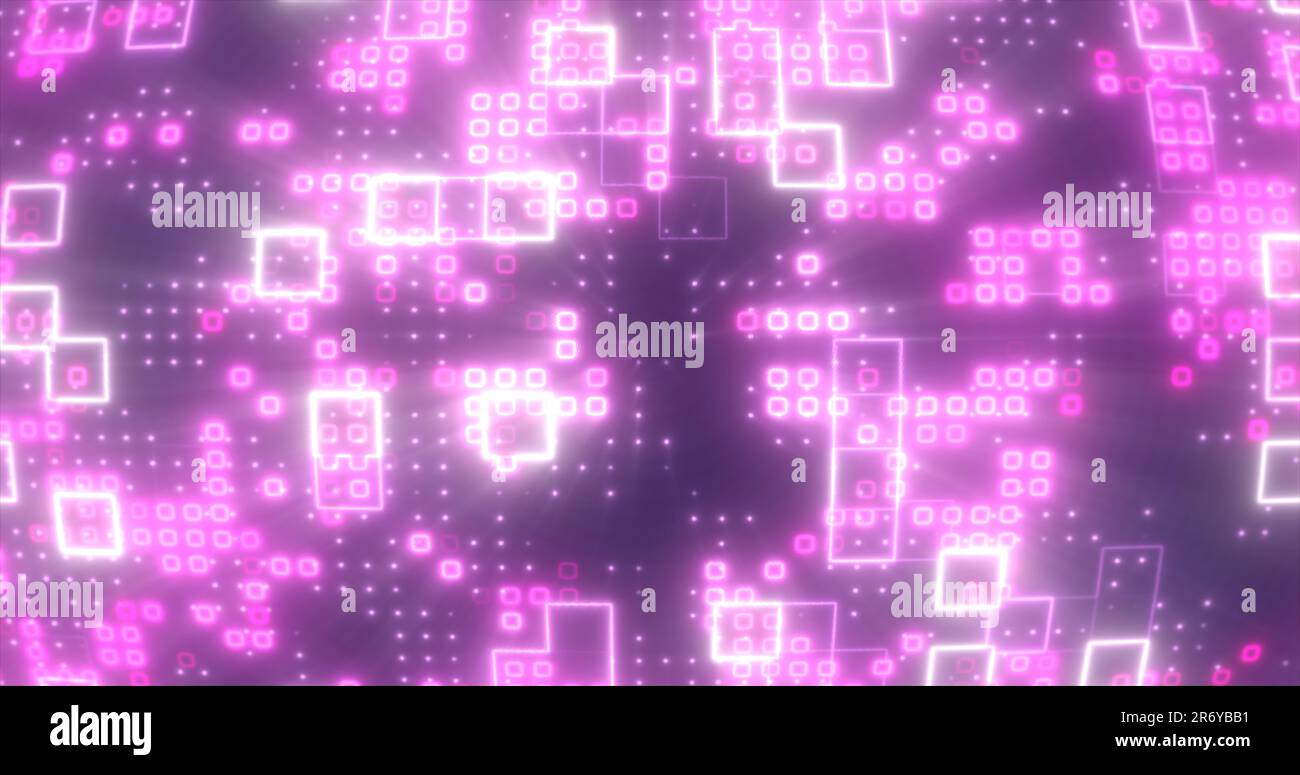 Abstract purple energy squares glowing digital particles futuristic hi-tech background Stock ...