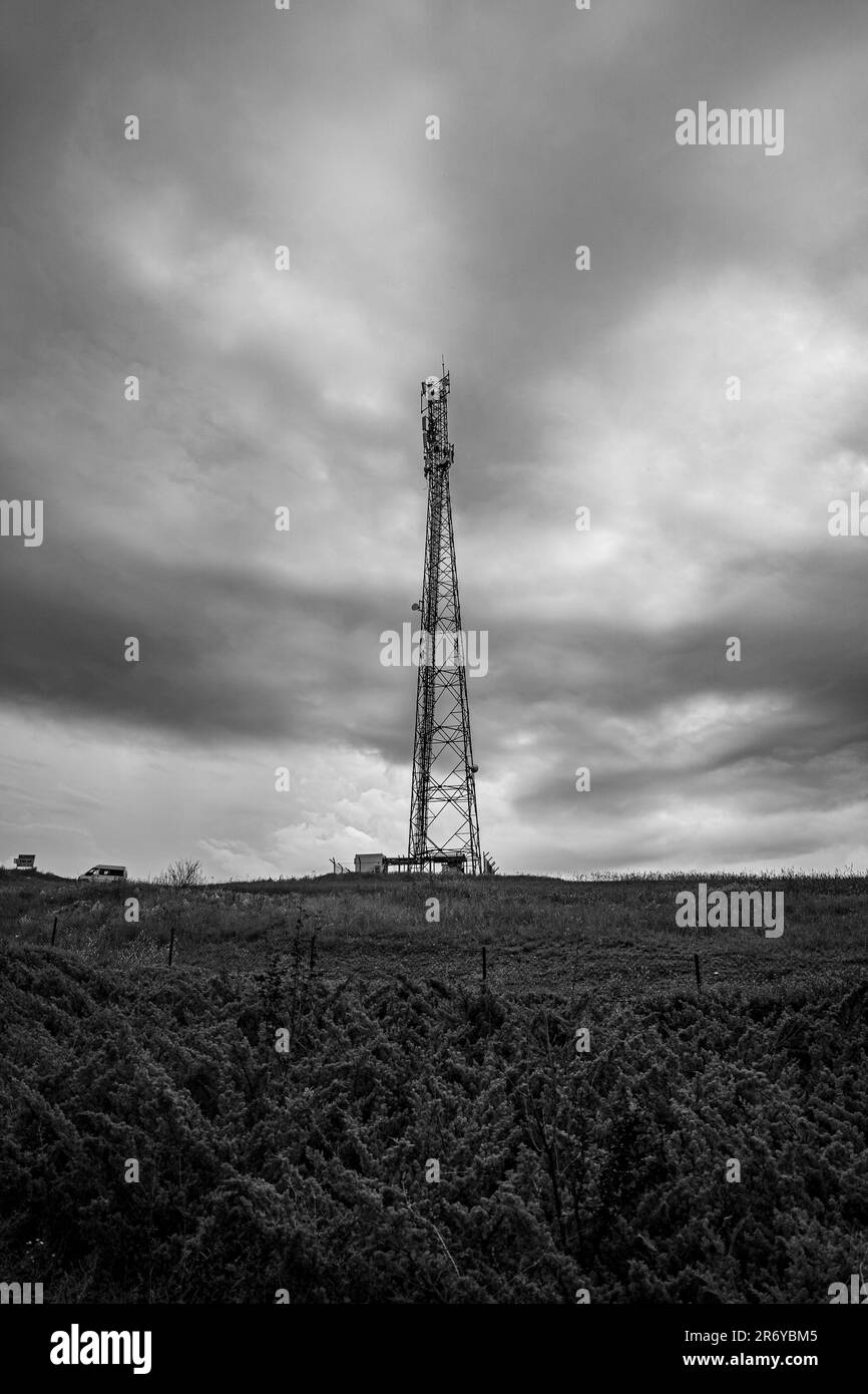 Telecommunications Cell Tower Black and White Stock Photo - Alamy