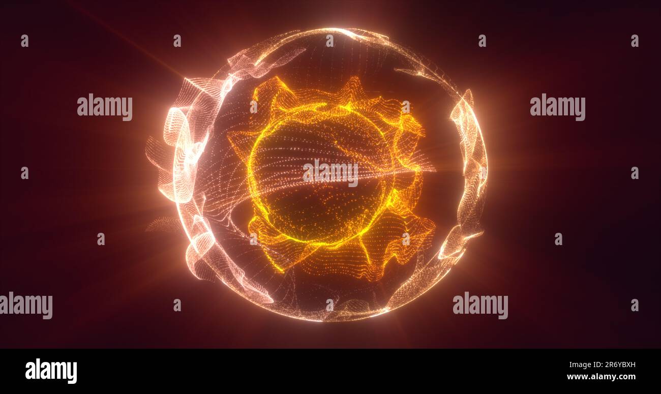 Abstract yellow orange energy particle sphere glowing electric magical ...
