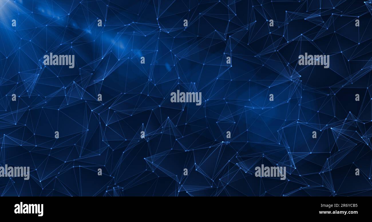Abstract blue glowing energy lines and triangles plexus triangulation scientific futuristic high ...