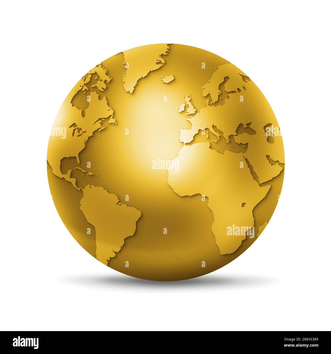 Gold world globe isolated on white background. 3D illustration Stock ...