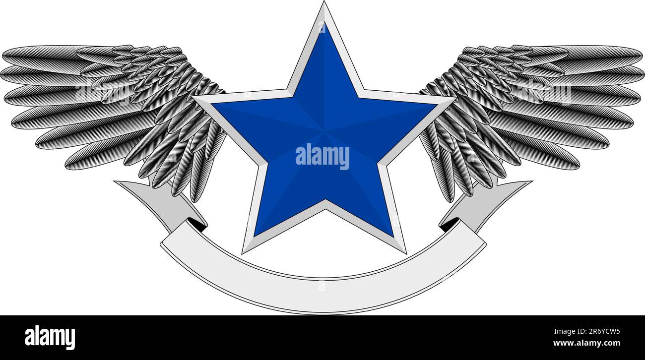 winged blue star with heraldic elements, isolated vector illustrations ...