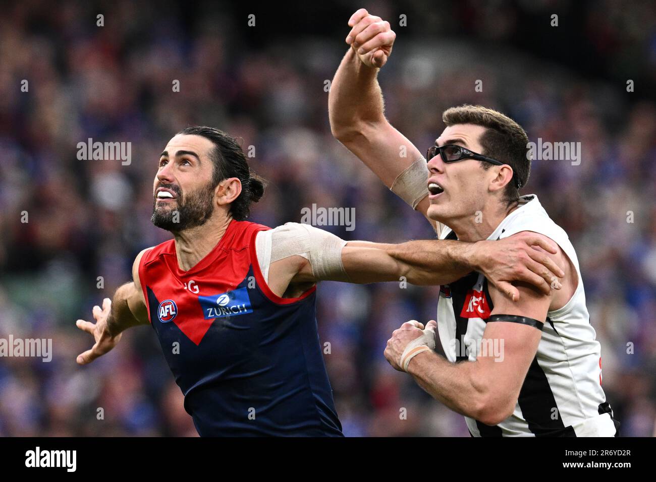 Melbourne, Australia. 12th June, 2023. Brody Grundy of Melbourne (left ...