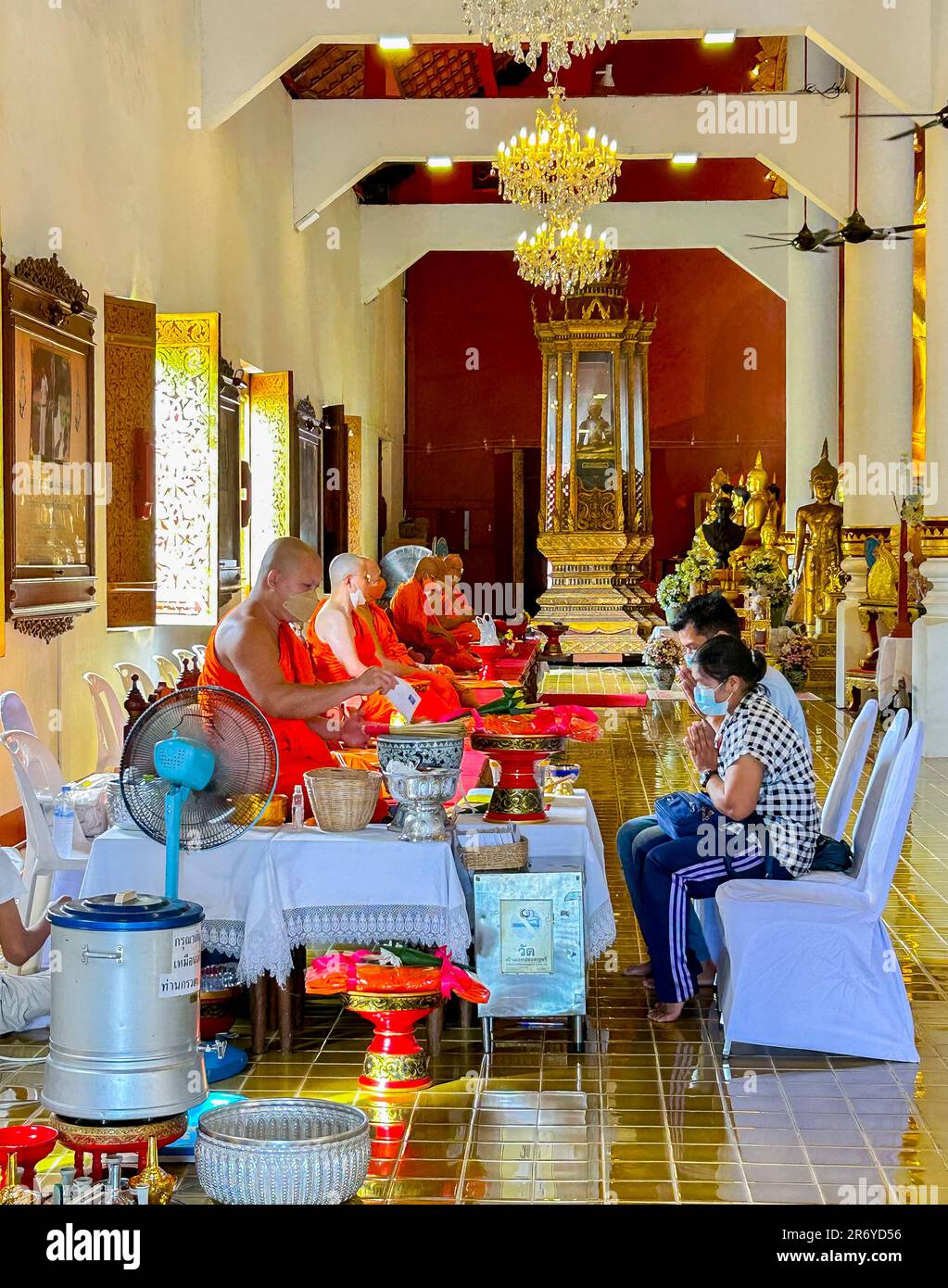 Chiang Mai, Thailand, Group People, Family View inside Buddhist Temple ...