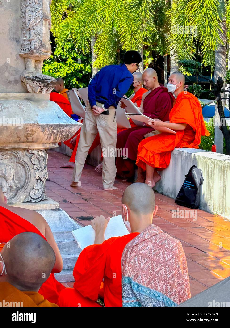 Chiang Mai, Thailand, Small Group, People, Men in traditional robes ...