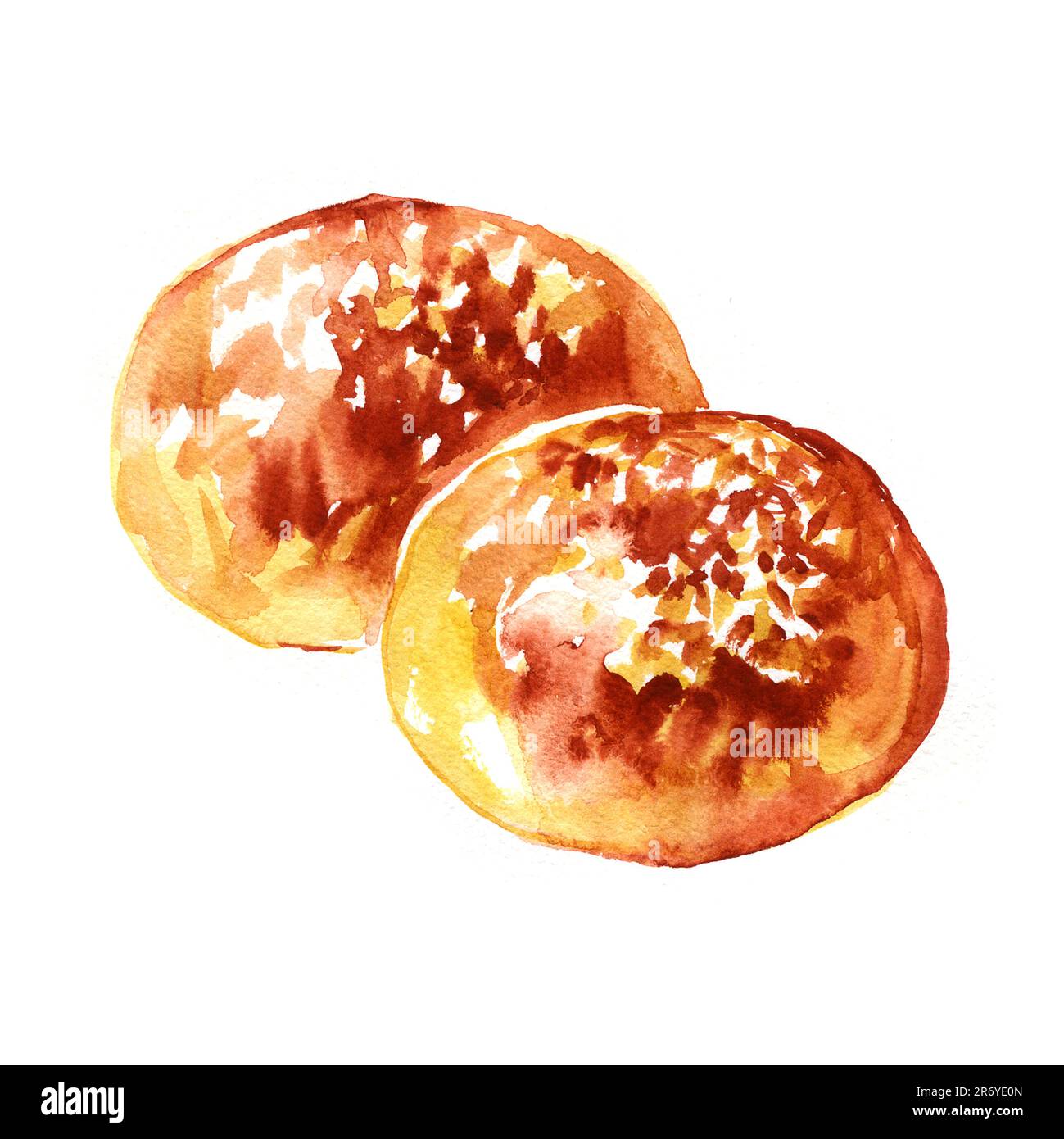 Collection of watercolor choux puffs with sugar on top. Hand drawn ...