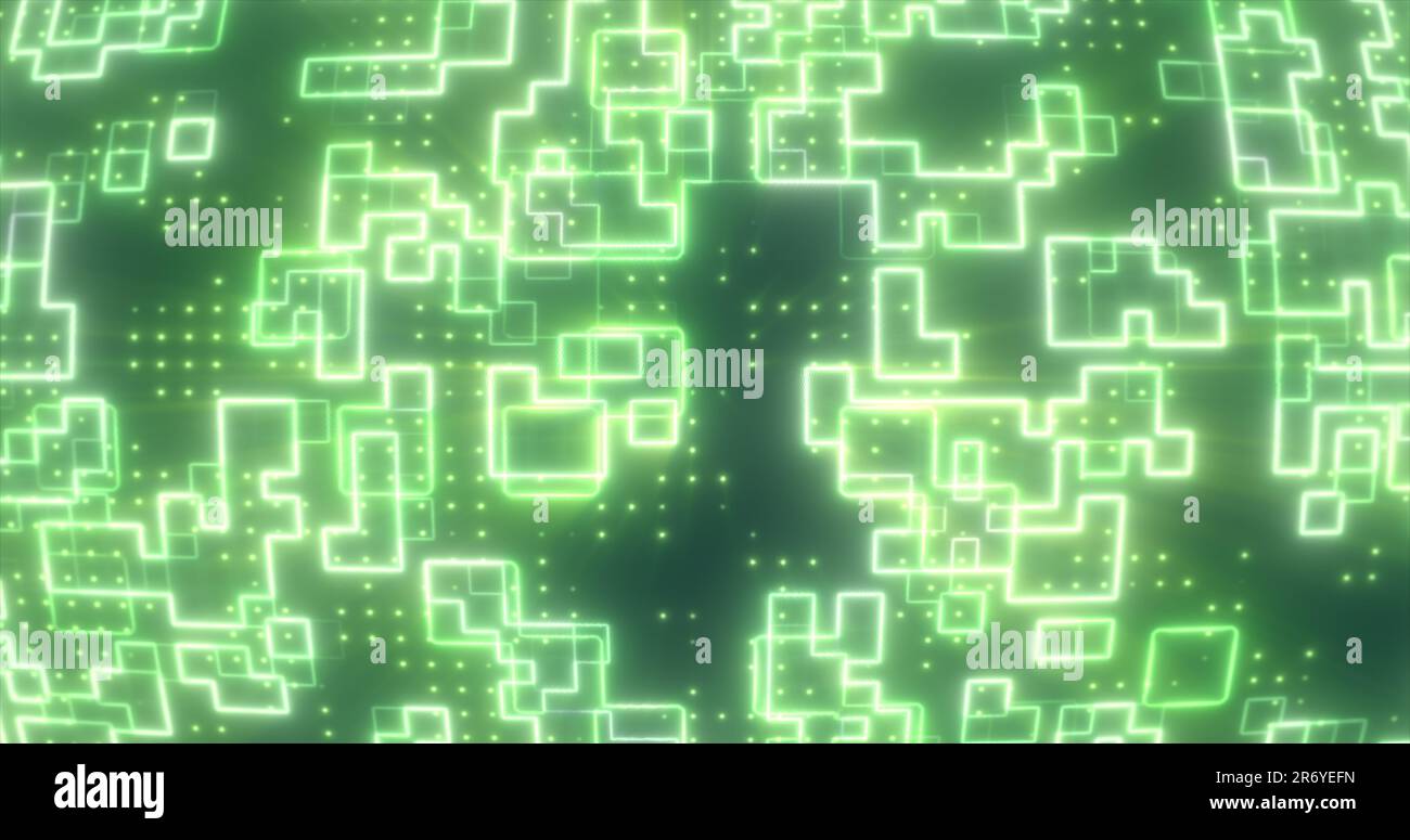 Abstract green energy squares glowing digital particles futuristic hi-tech background Stock ...