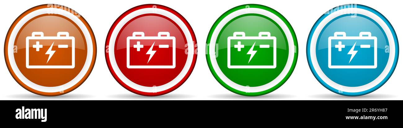 Battery, power storage glossy icons, set of modern design buttons for ...