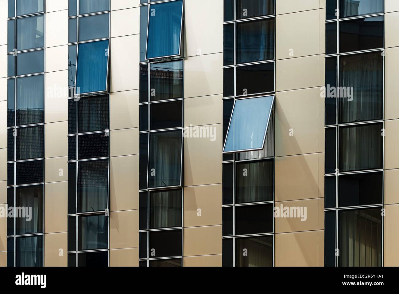 Modern new building with open window, urban architectural pattern as ...