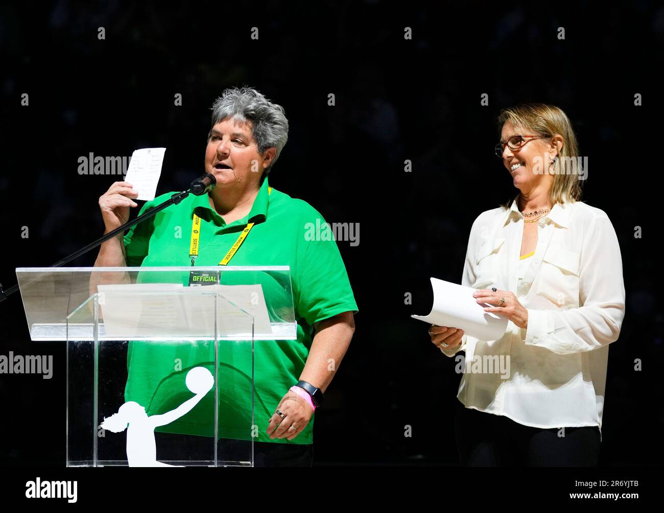 Seattle Storm co-owner Lisa Brummel begins her remarks as co-owner ...