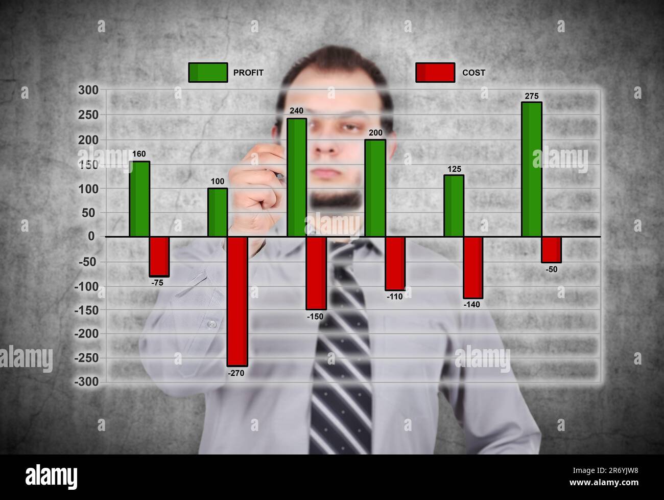 businessman drawing profit and cost chart Stock Photo - Alamy