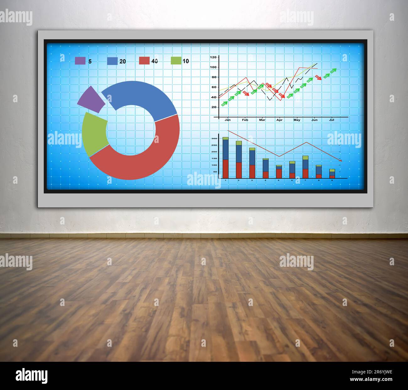 plasma tv with stock chart on the wall in office Stock Photo - Alamy