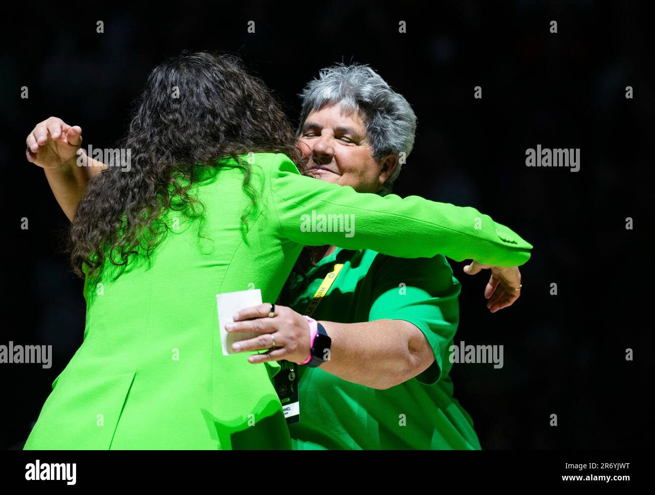 Former Seattle Storm guard Sue Bird hugs the team's co-owner, Lisa ...
