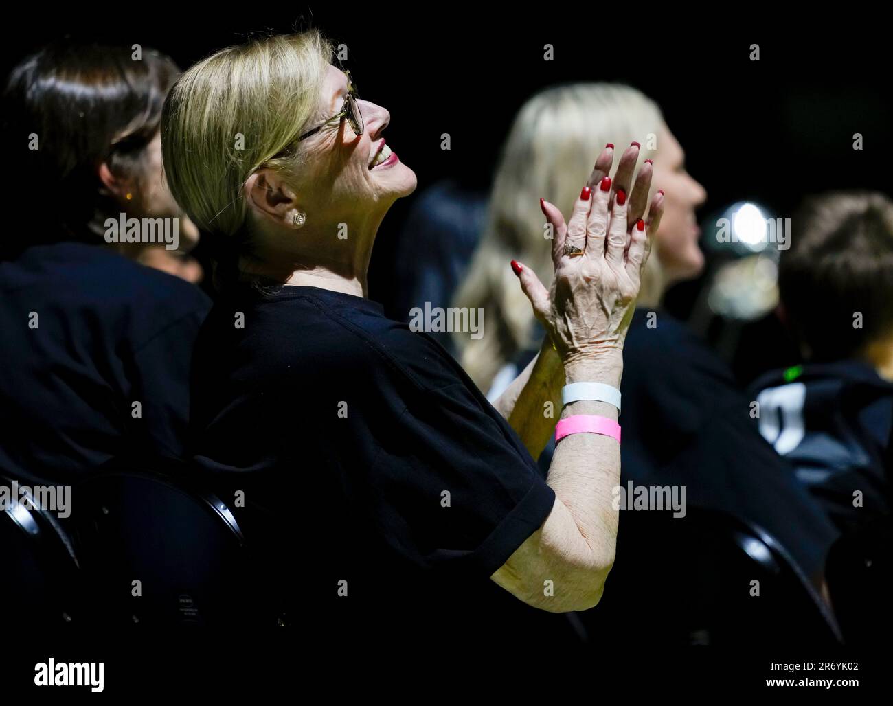Sue Bird's mother Nancy Bird claps during a jersey retirement ceremony ...