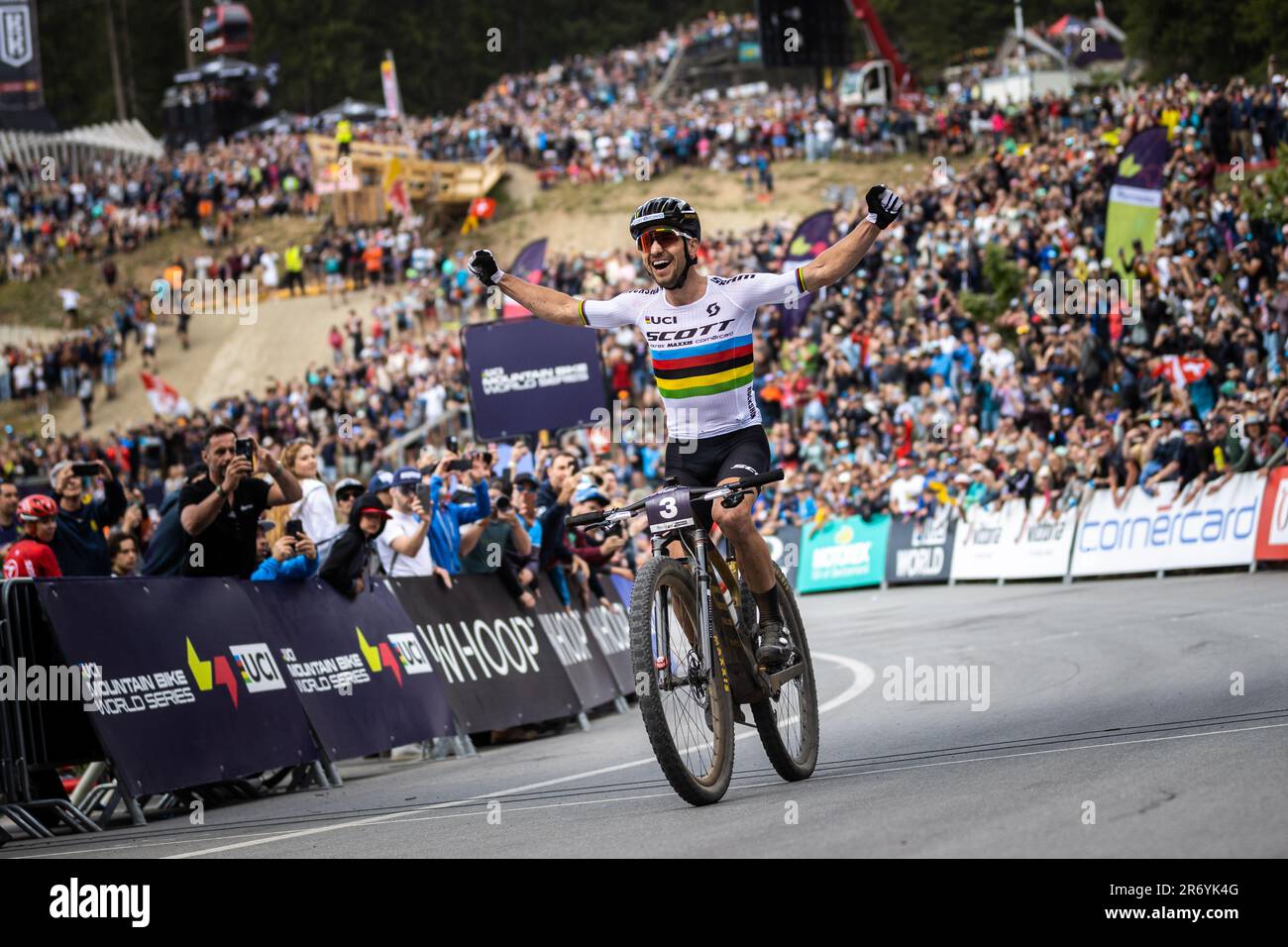 Swiss biker Nino Schurter celebrates after winning the UCI Mountain ...