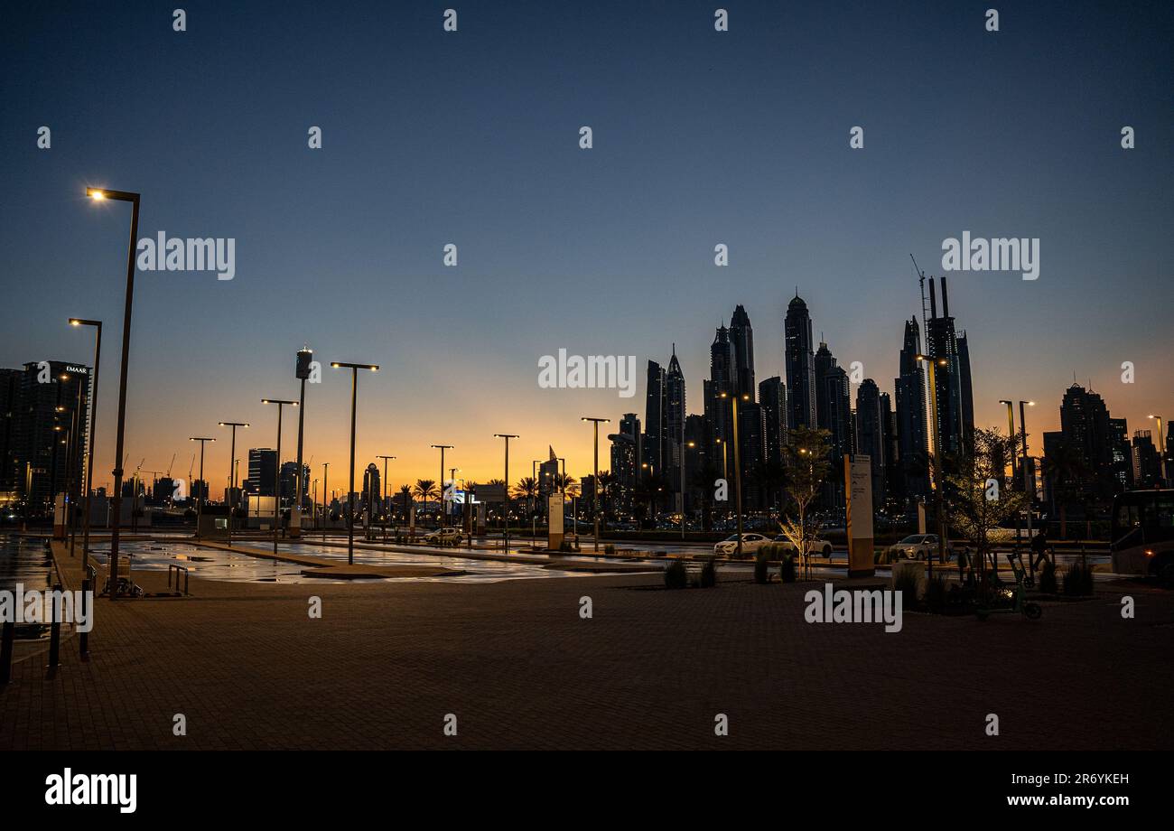 Dubai City Sunset Morning View Skyline Midtown lights Photography Stock ...