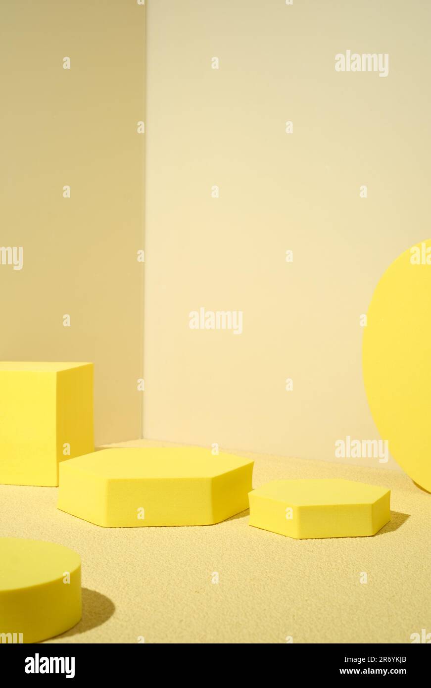 Yellow pedestal product display background with modern geometric block ...