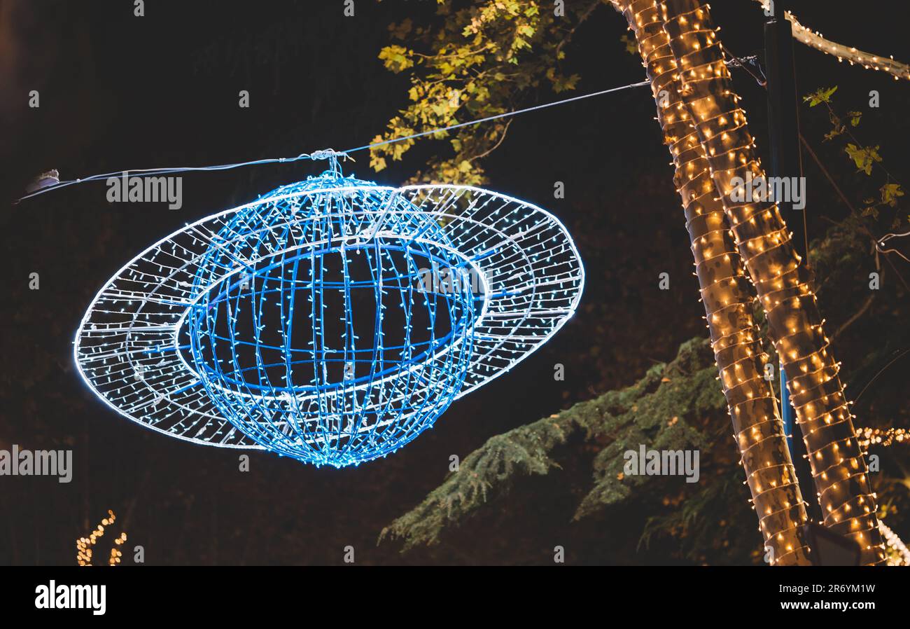 Christmas illuminated decorations in the night street Stock Photo - Alamy