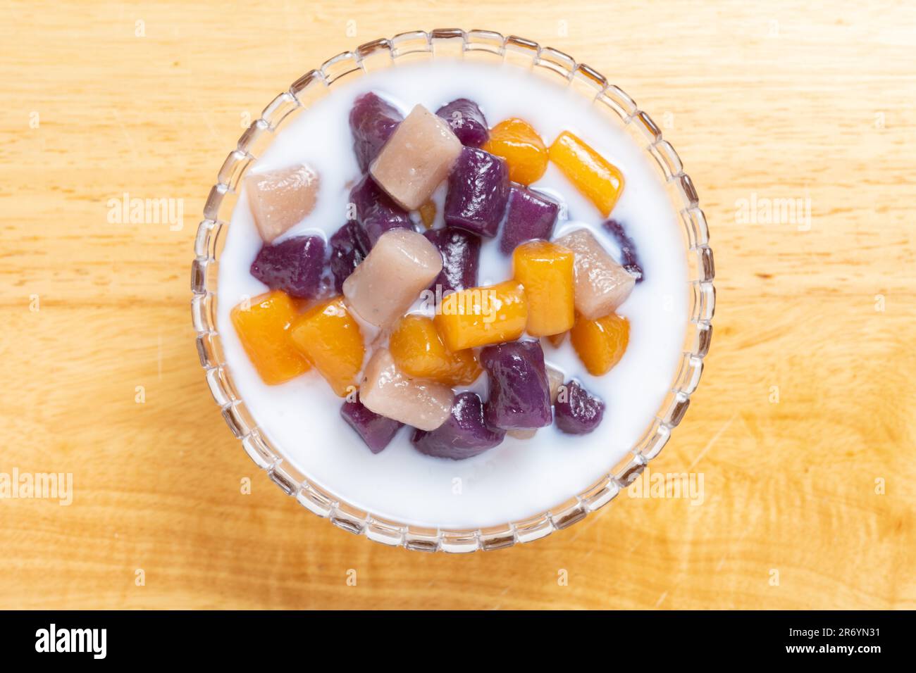 top view bowl of syrup with taro balls and milk Stock Photo - Alamy