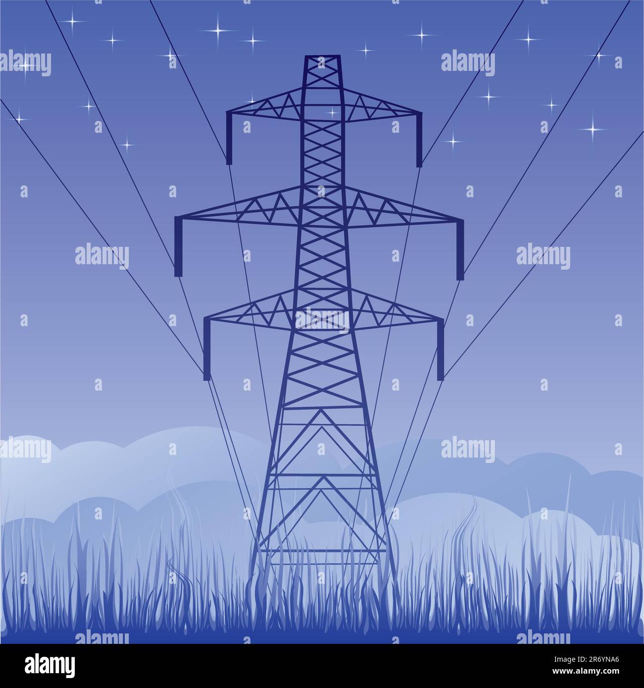 Vector silhouette of high voltage electric line against blue sky Stock ...