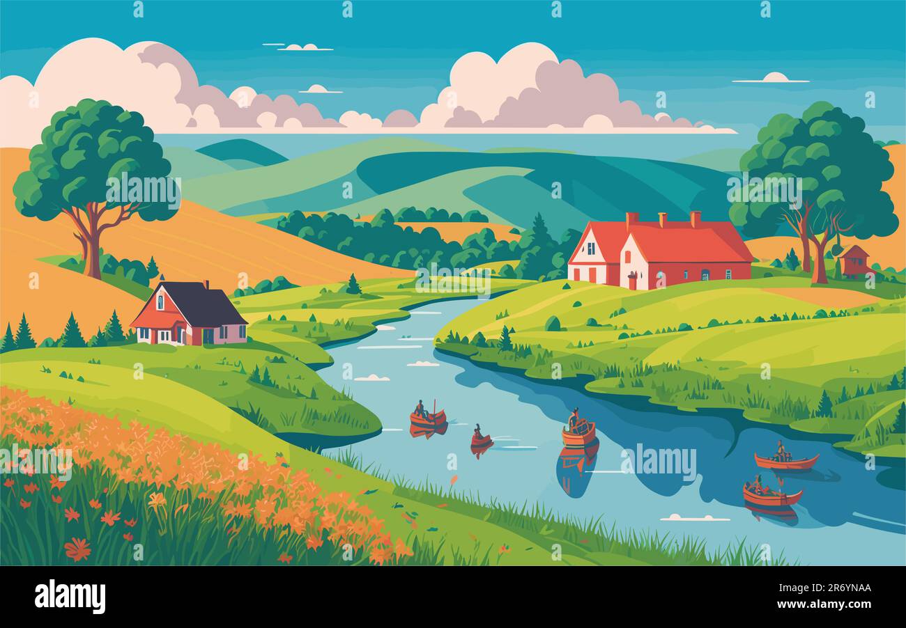 Picturesque river landscape Stock Vector Images - Alamy