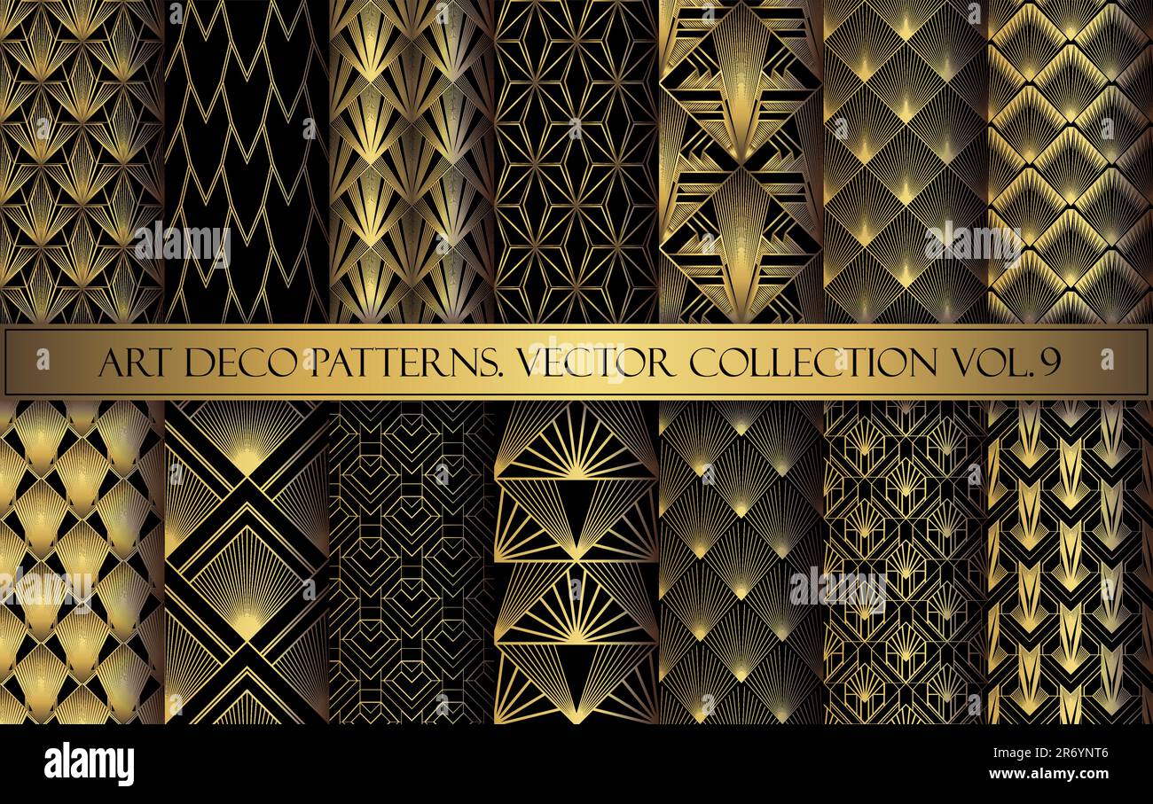 Art Deco Patterns set. Vector backgrounds in 1920s style. Gold black texture Stock Vector Image ...