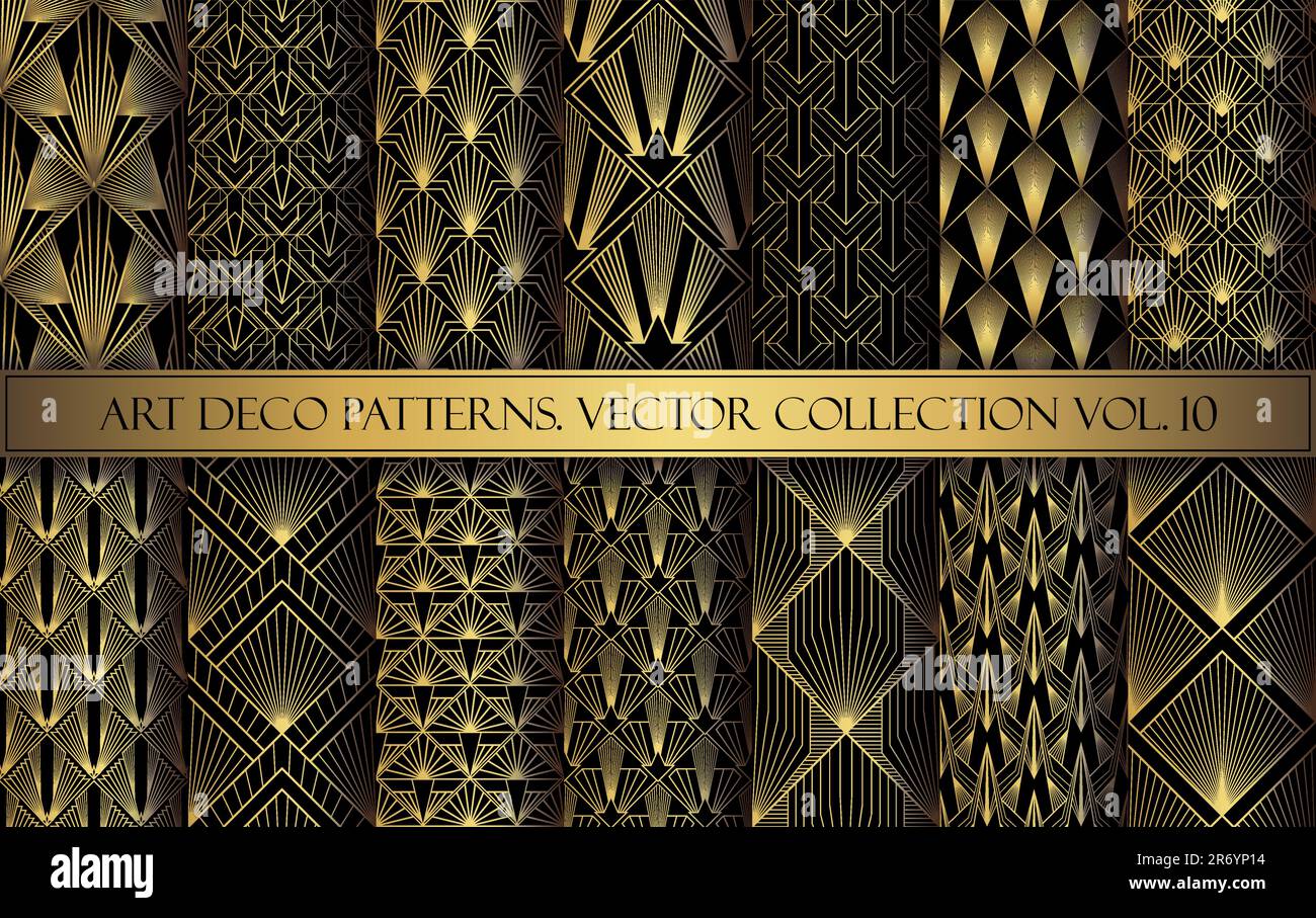 Art Deco Patterns set. Vector backgrounds in 1920s style. Gold black texture Stock Vector Image ...