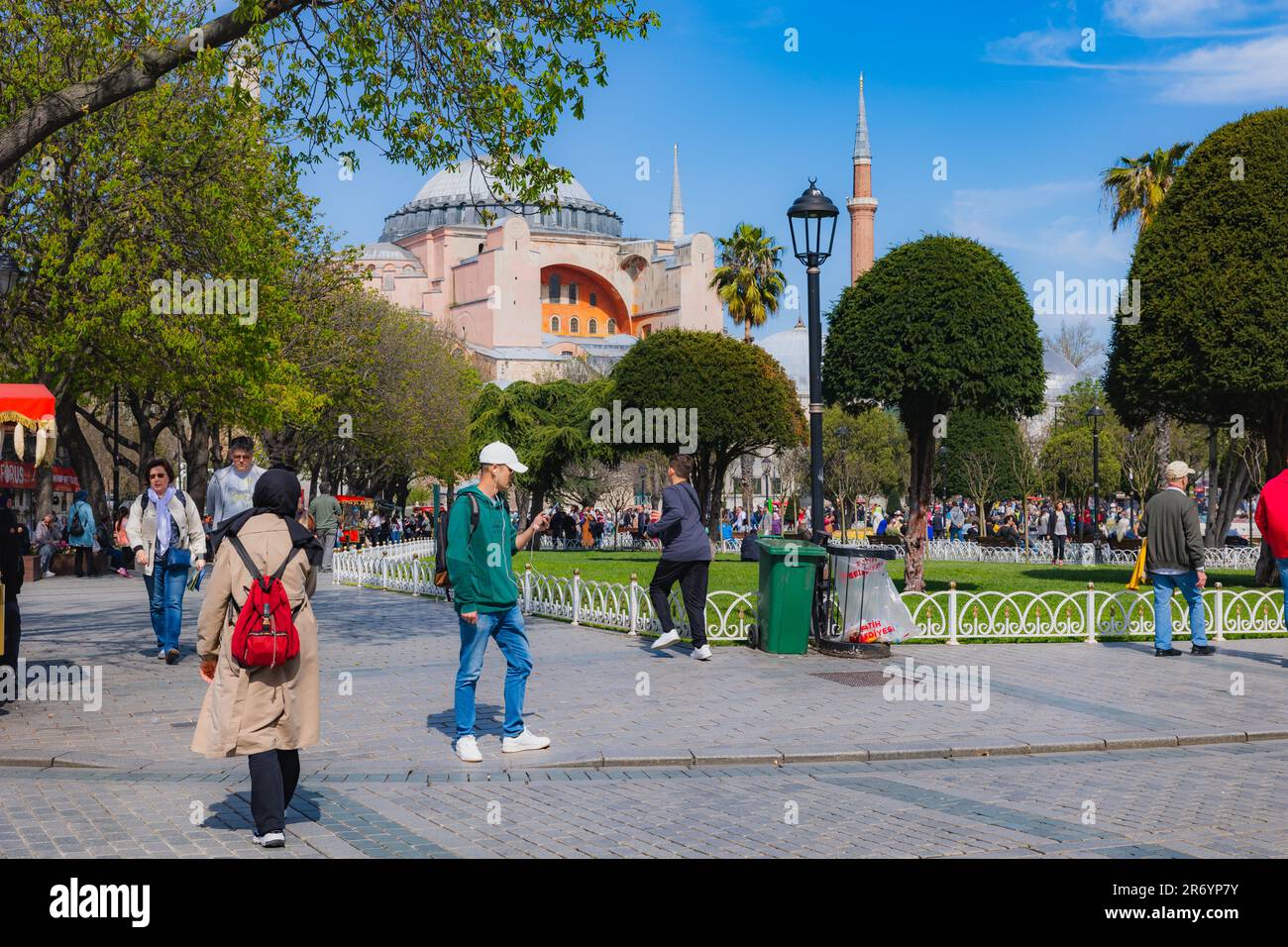 Hagia Sophia view with people from Sultanahmet Square. Travel destinations of Istanbul. Istanbul ...