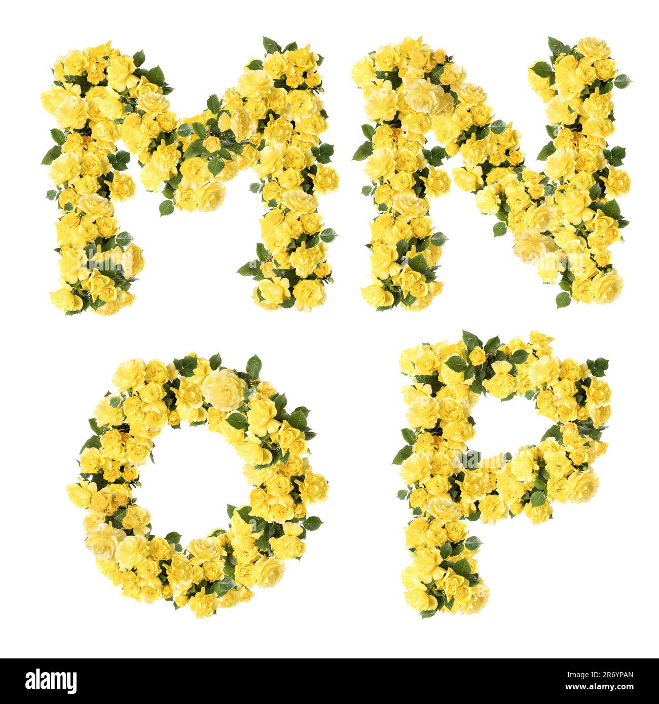 3D illustration of yellow rose flowers capital letter alphabet ...