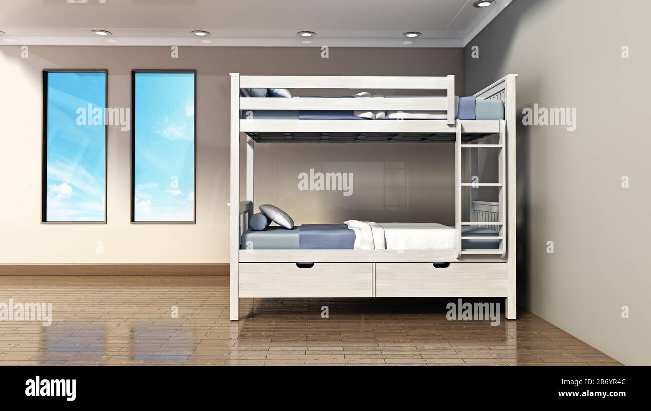Bunk bed inside the empty room. 3D illustration Stock Photo - Alamy