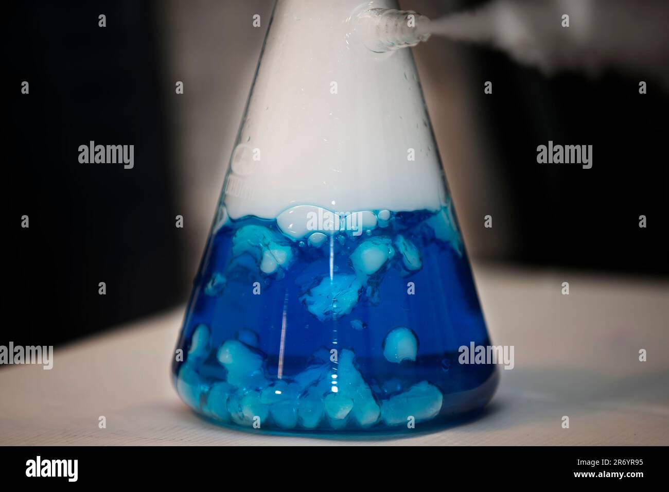 Chemical flask with blue solution. Experiences and experiments Stock ...