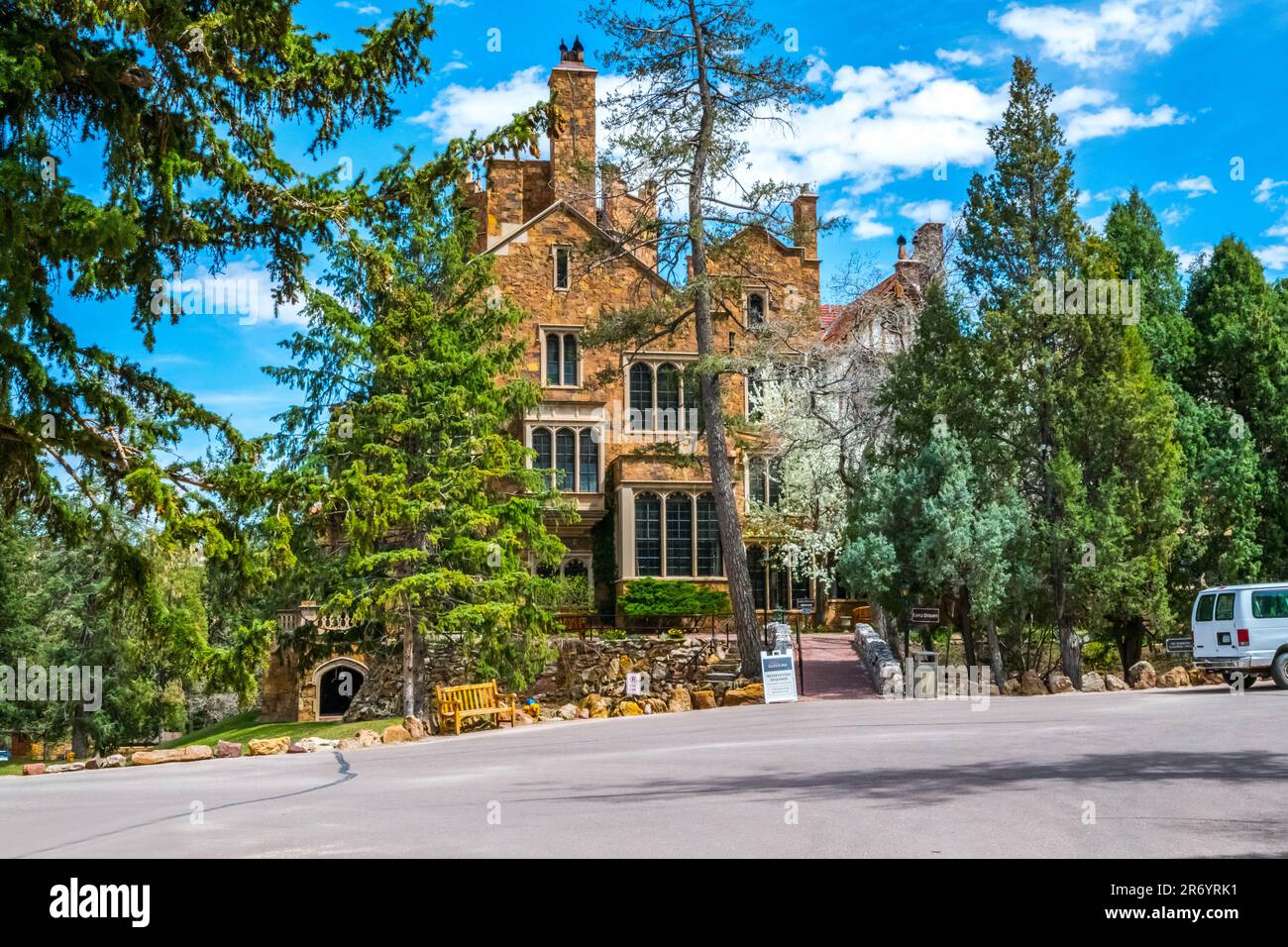 Colorado Springs, CO - May 06, 2022: A view of Glen Eyrie castle, a ...