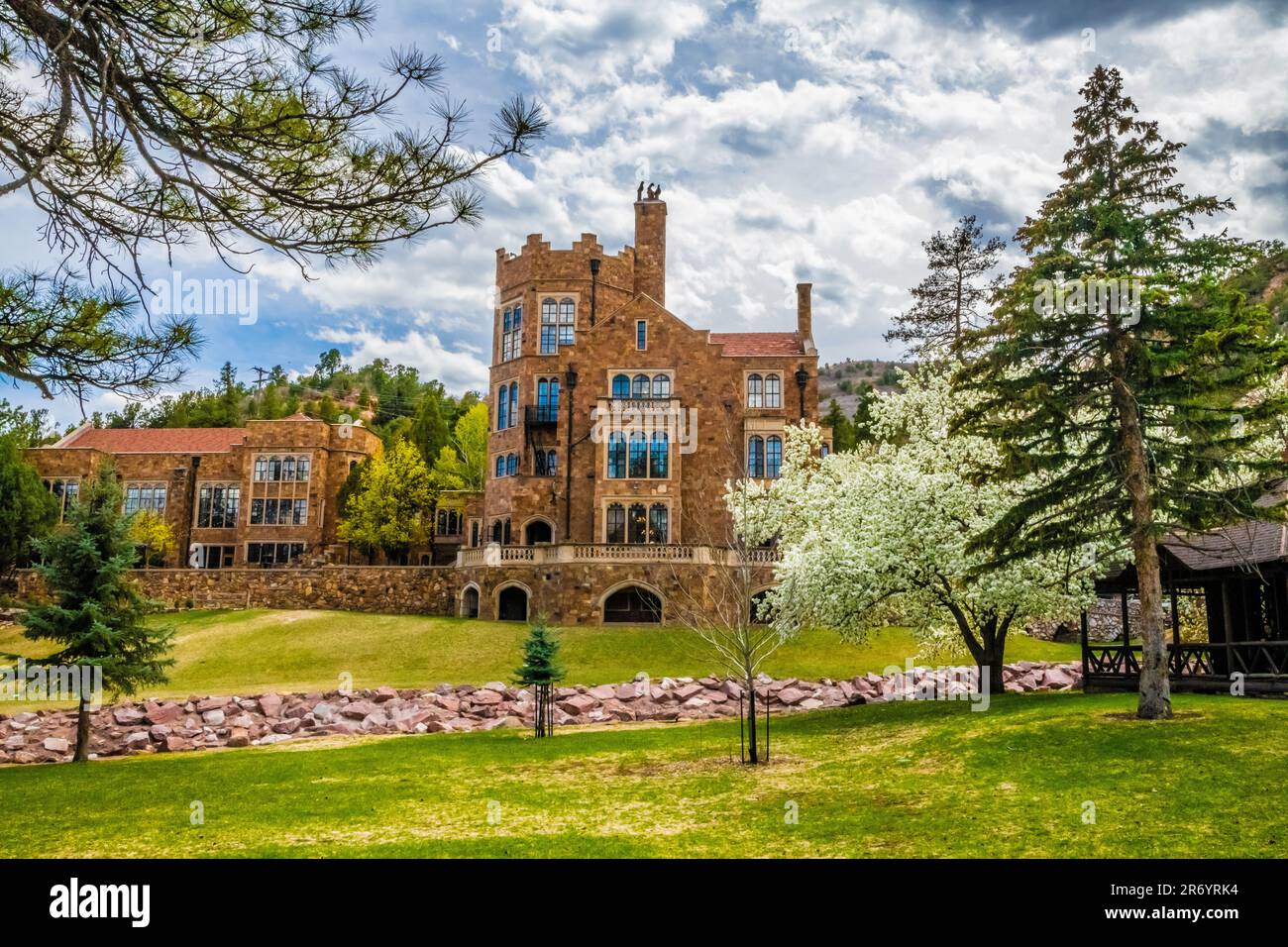 Colorado Springs, CO - May 06, 2022: A view of Glen Eyrie castle, a ...