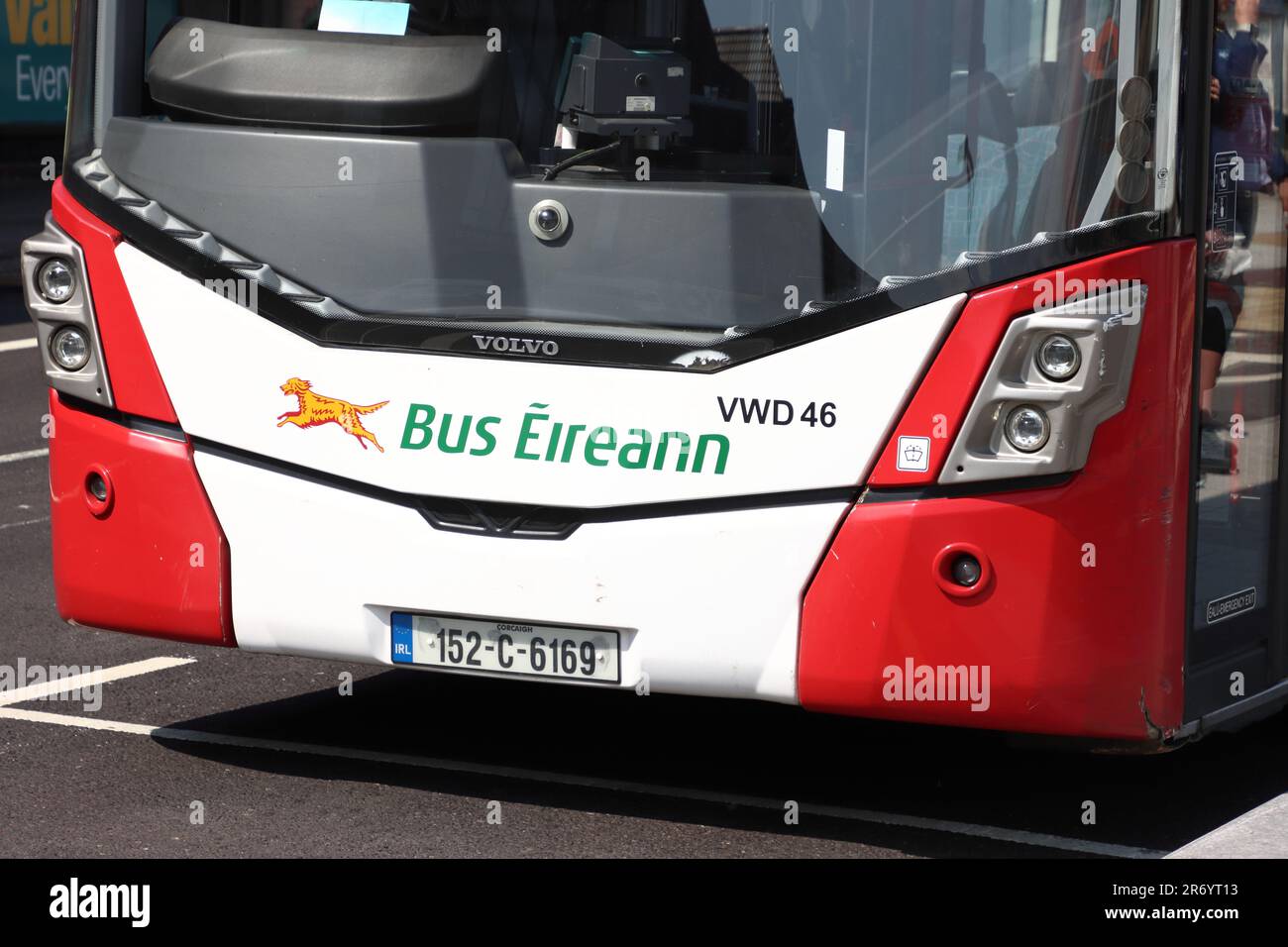 Clouse up of the front of a Bus Eireann in city centre of Cork City ...