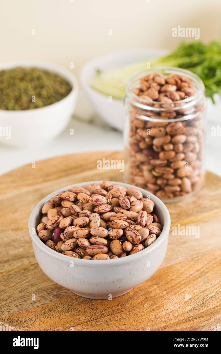 Raw pink beans in a bowl. Protein protein. Healthy eating Stock Photo ...